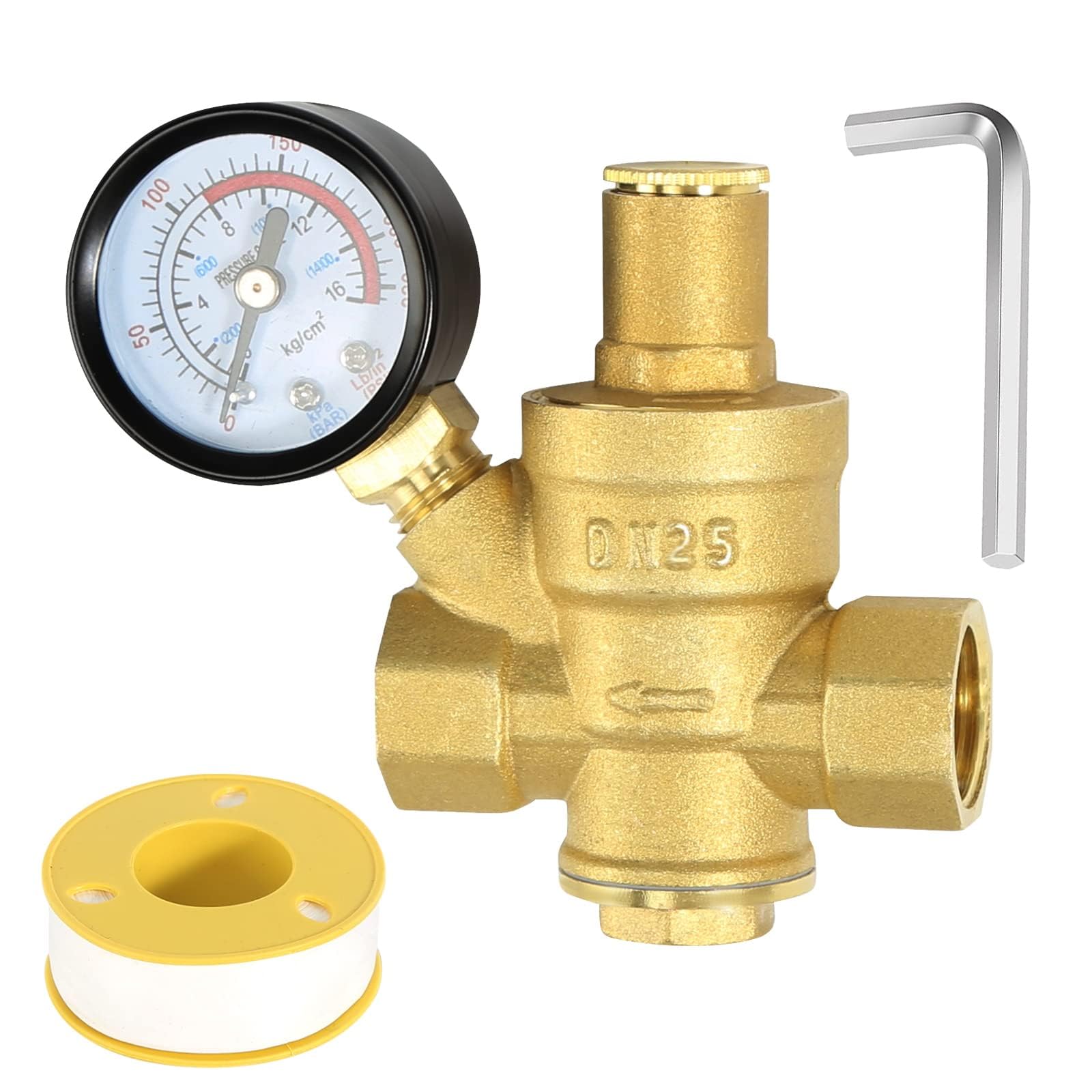 Water Pressure Regulator 1 inch with Gauge, Made of 100% High Hardness ...