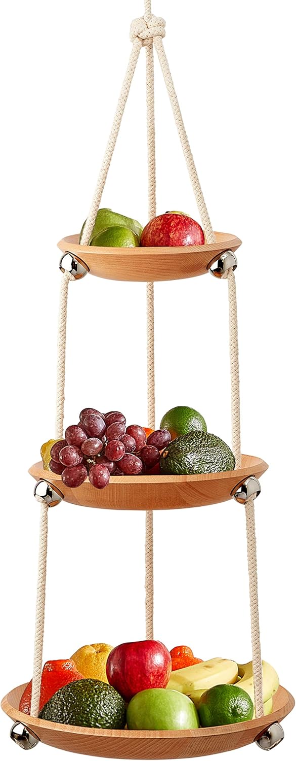 Amazon.com: Hanging Fruit Bowl 3-Tier Kitchen Counter Organizer Height ...