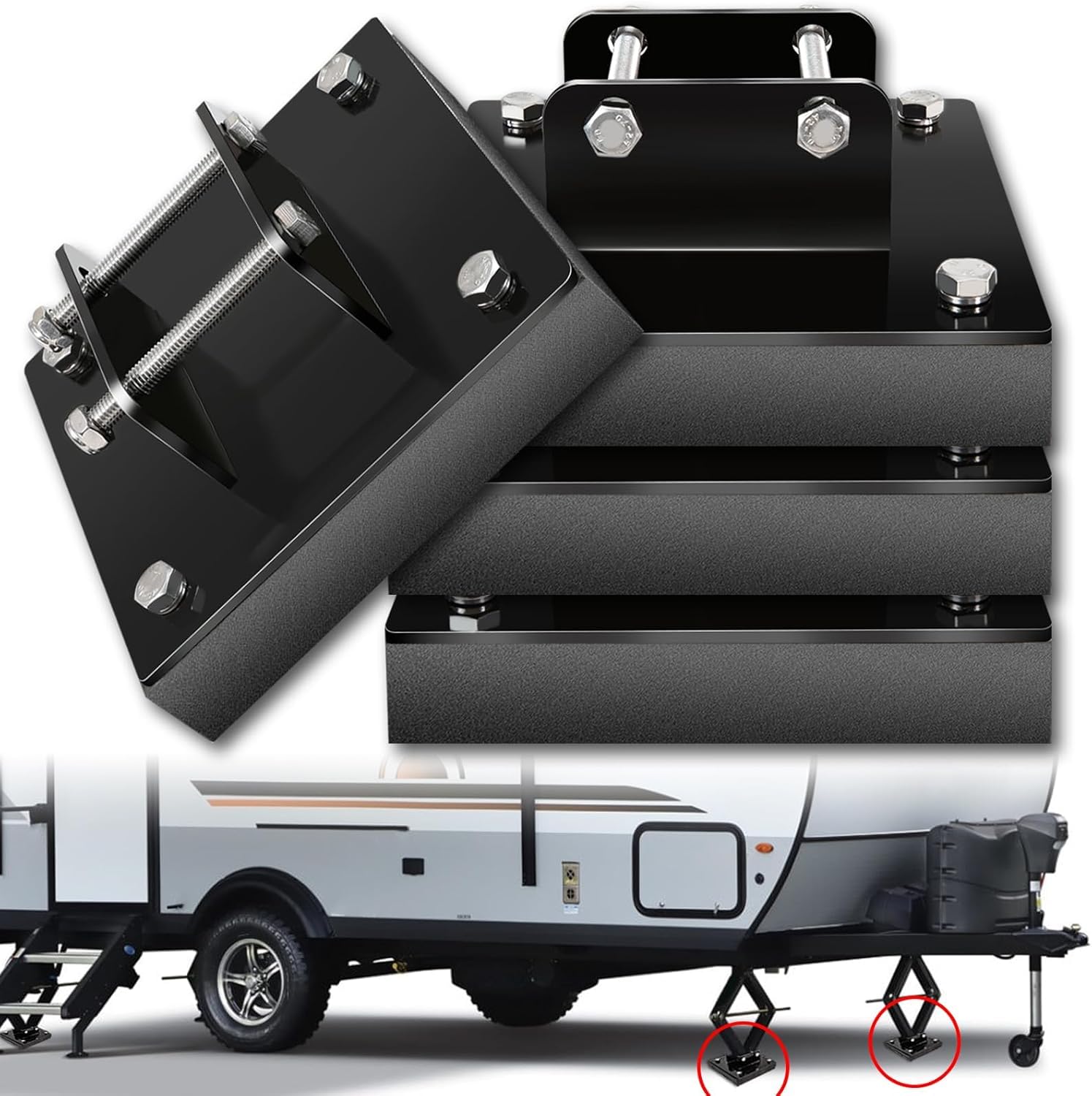 RV Jack Pads for Four-Point Trailer Jack Stands, with 6.3" Metal Foot ...