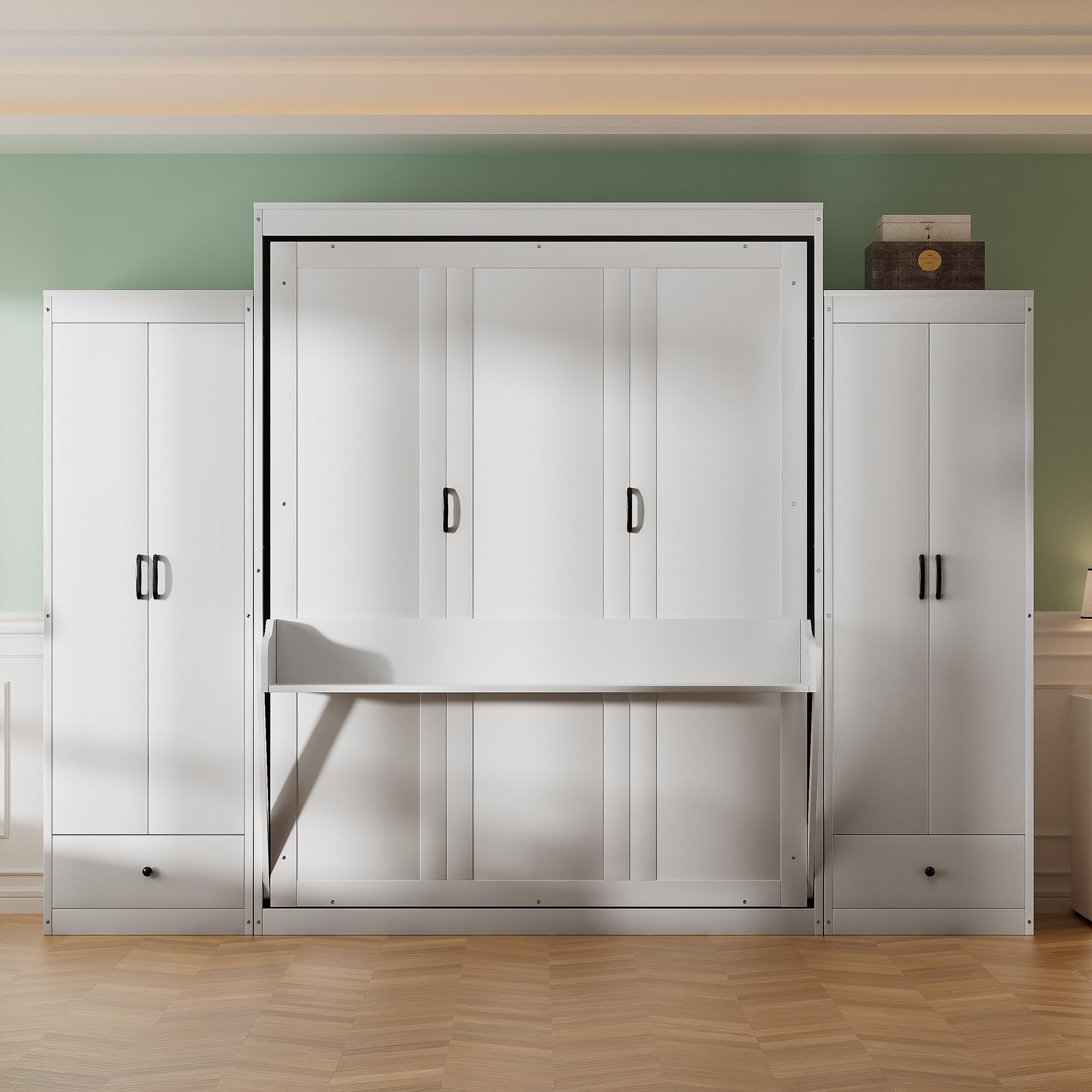 DNYN Queen Size Murphy Bed with Desk & Desk & 2 Drawers & Two Wardrobe ...