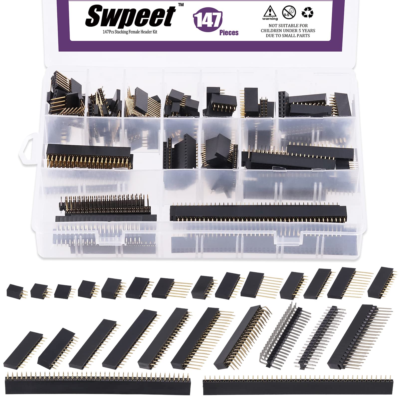 Mua Swpeet 147Pcs 5 Types 2.54mm Female Pin Header Socket Connector ...