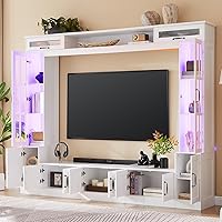Amazon.com: LUXOAK 98" Entertainment Center Wall Unit with LED Lights ...