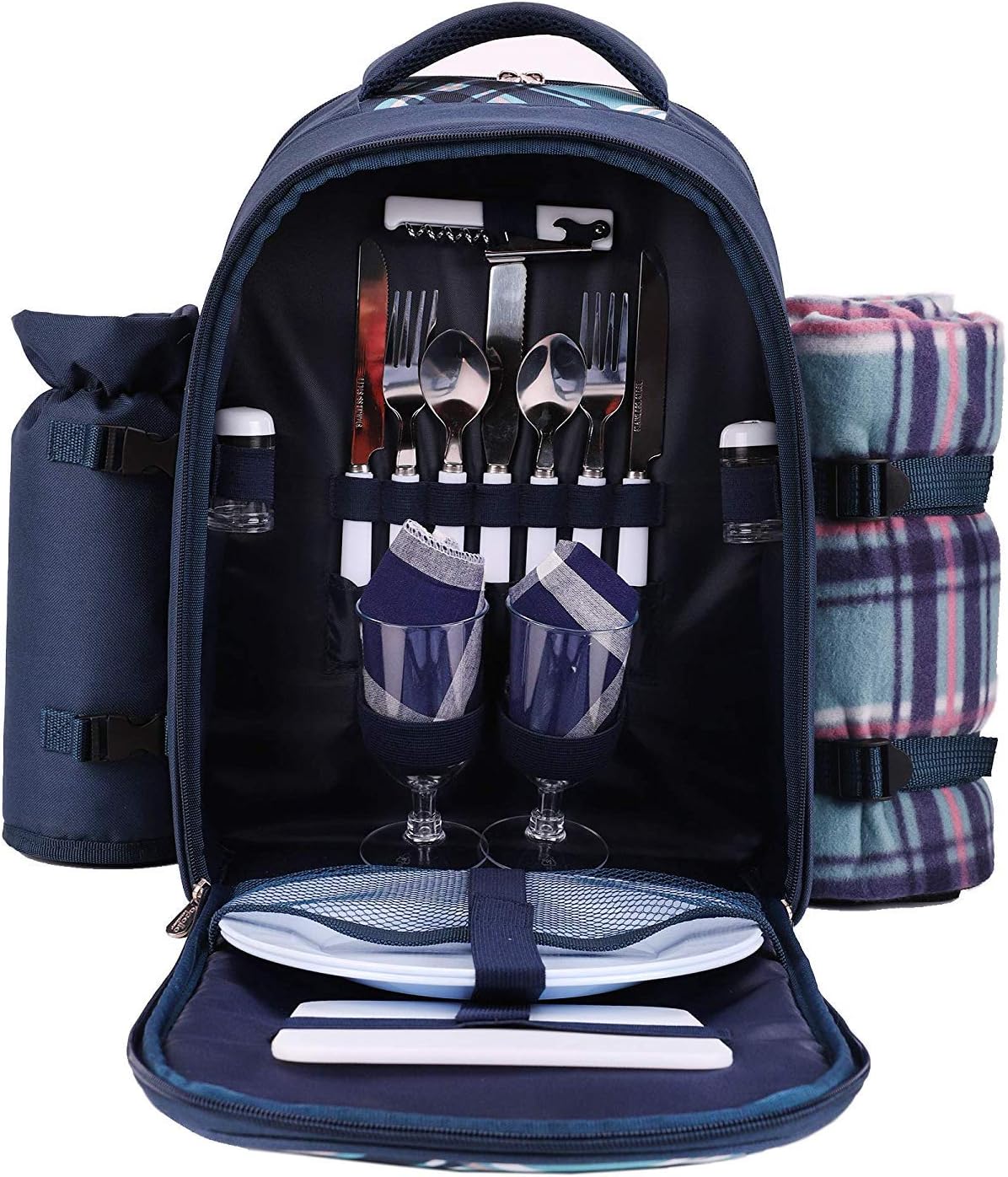 apollo walker 2 Person Blue Picnic Backpack Hamper with Cooler Bag ...