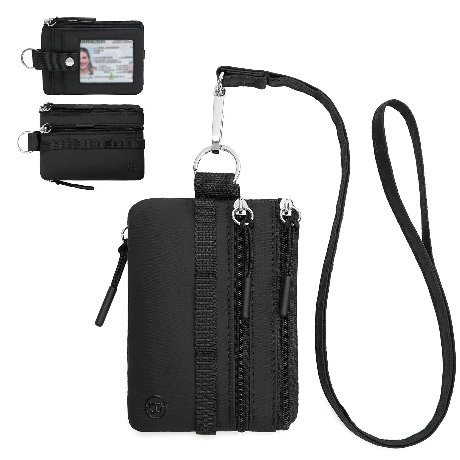 BOSTANTEN Small Wallet RFID, Minimalist Zip ID Case Wallet with Lanyard ...