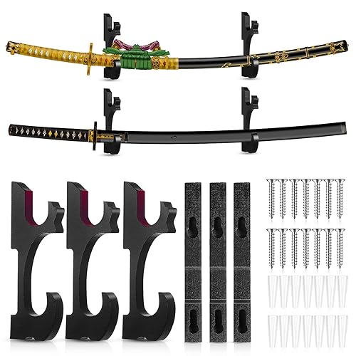 Sawysine Set of 6 Sword Wall Mount Velvet Padded Hook Wood Katana Sword ...