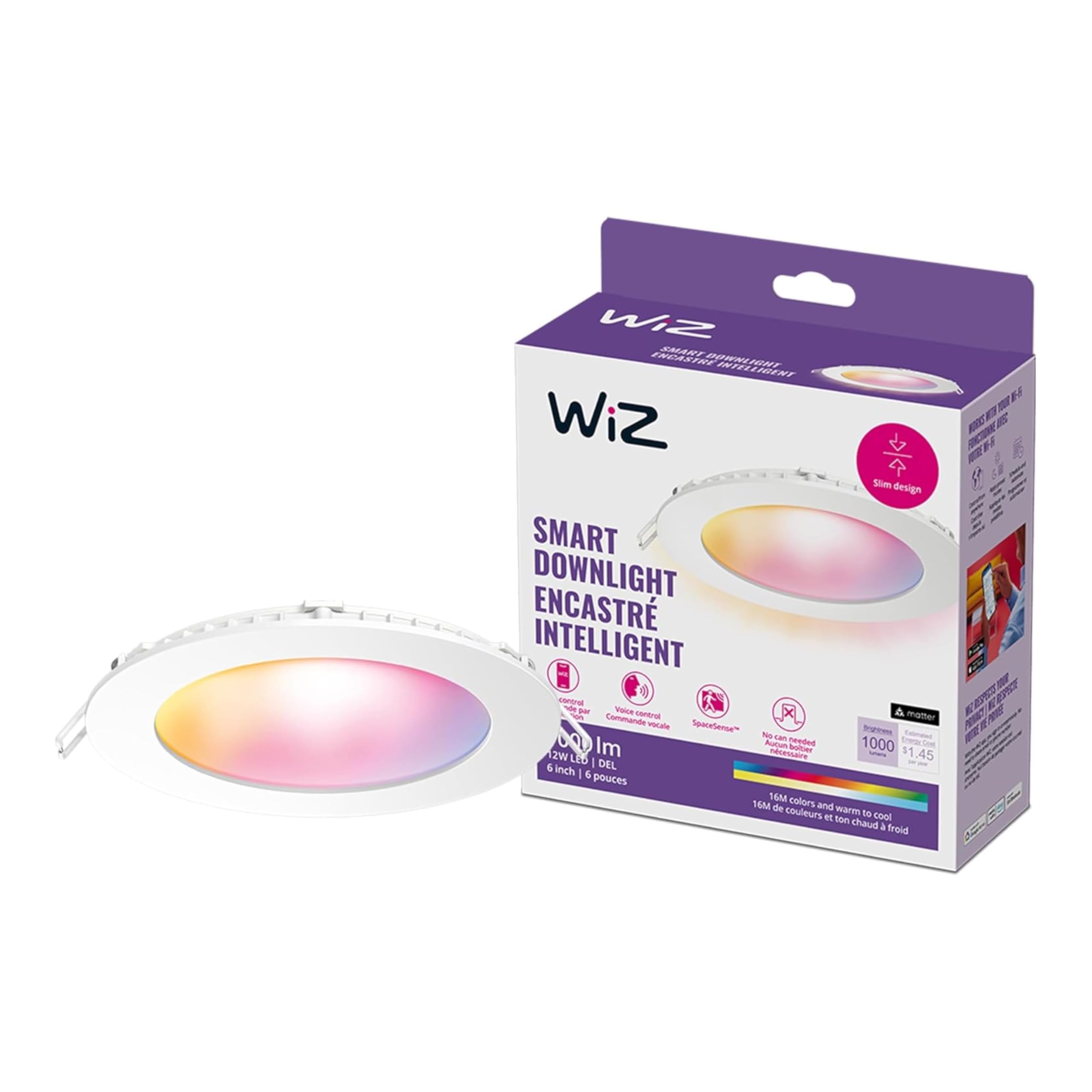 WiZ Smart Retrofit Recessed Downlight, 1000 Lumens, 6 Inch Matter ...