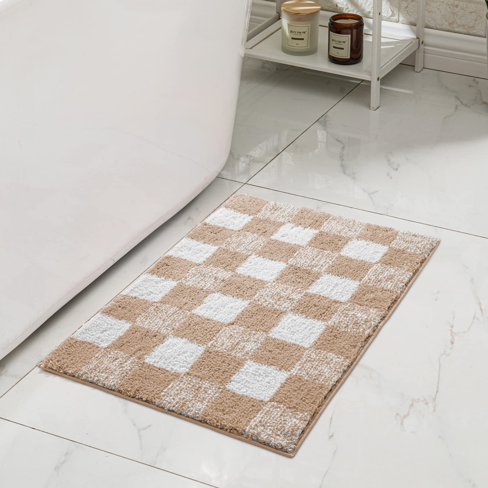 CozeCube Checkered Bath mats for Bathroom Non Slip, Plush Shaggy Bath ...