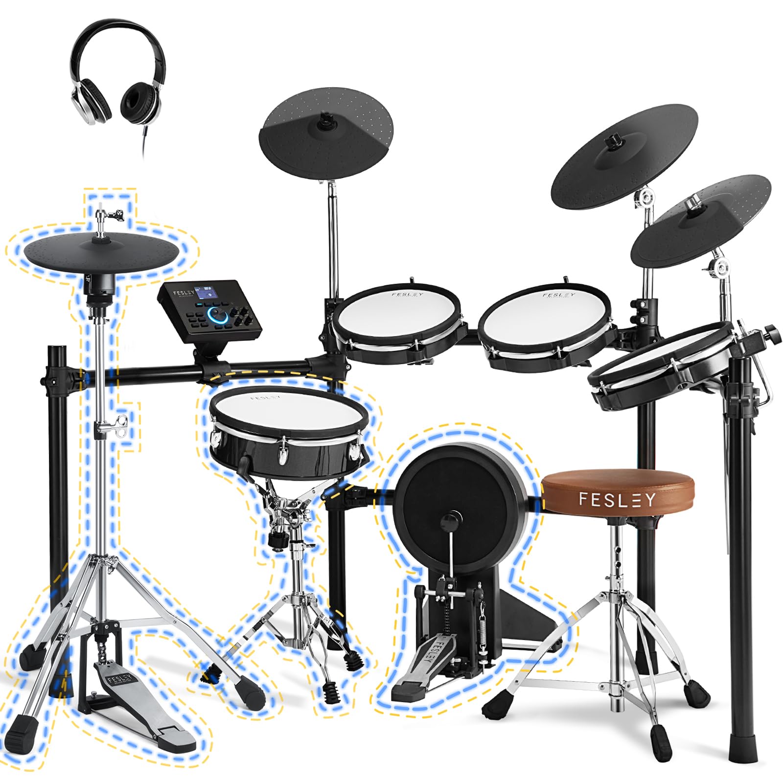 Fesley Electric Drum Set with Independent Hi-Hat Snare Drum: Full Size ...