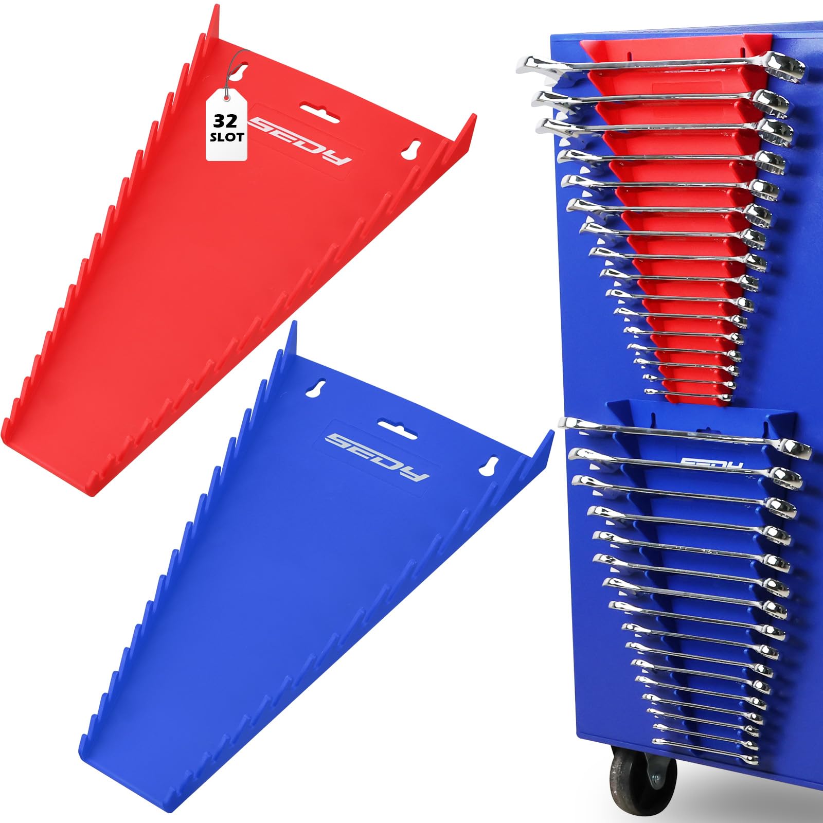 2-Pack Magnetic Wrench Organizer, 32-Slot Premium Wrench Rack Holder ...