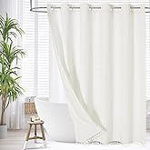 Amazon.com: MitoVilla No Hooks Required Boho Farmhouse Shower Curtain with Snap-in Liner, Cotton ...
