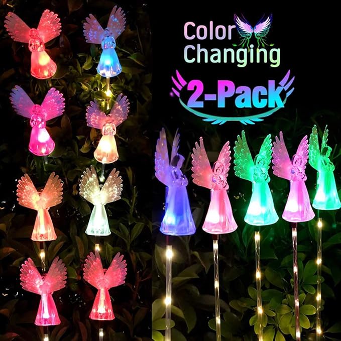 Solar Angel Lights Outdoor Multi-Color Changing LED Solar Stake Light ...
