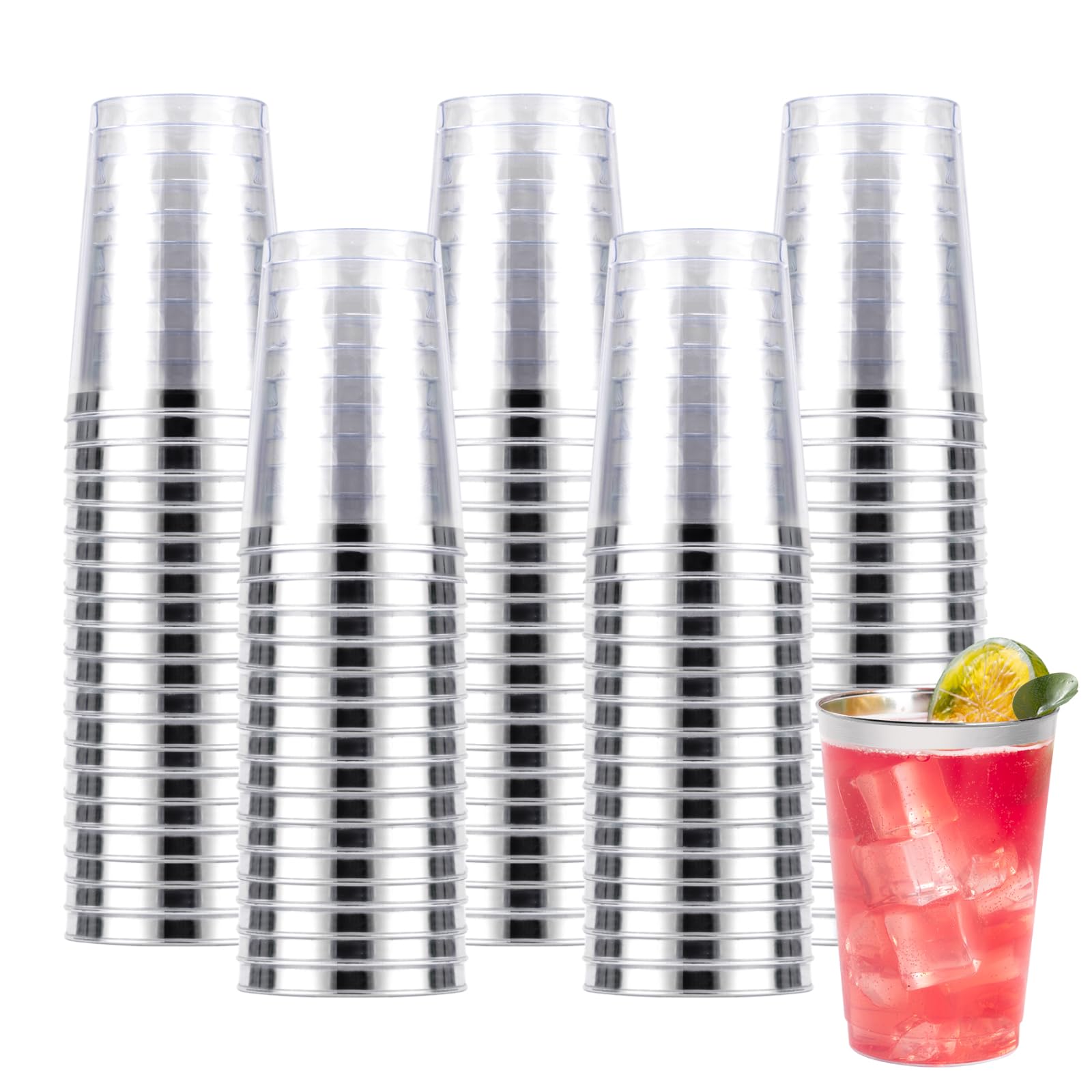 Goodluck 100PCS 10oz Plastic Cups for Party, Disposable Silver Plastic ...