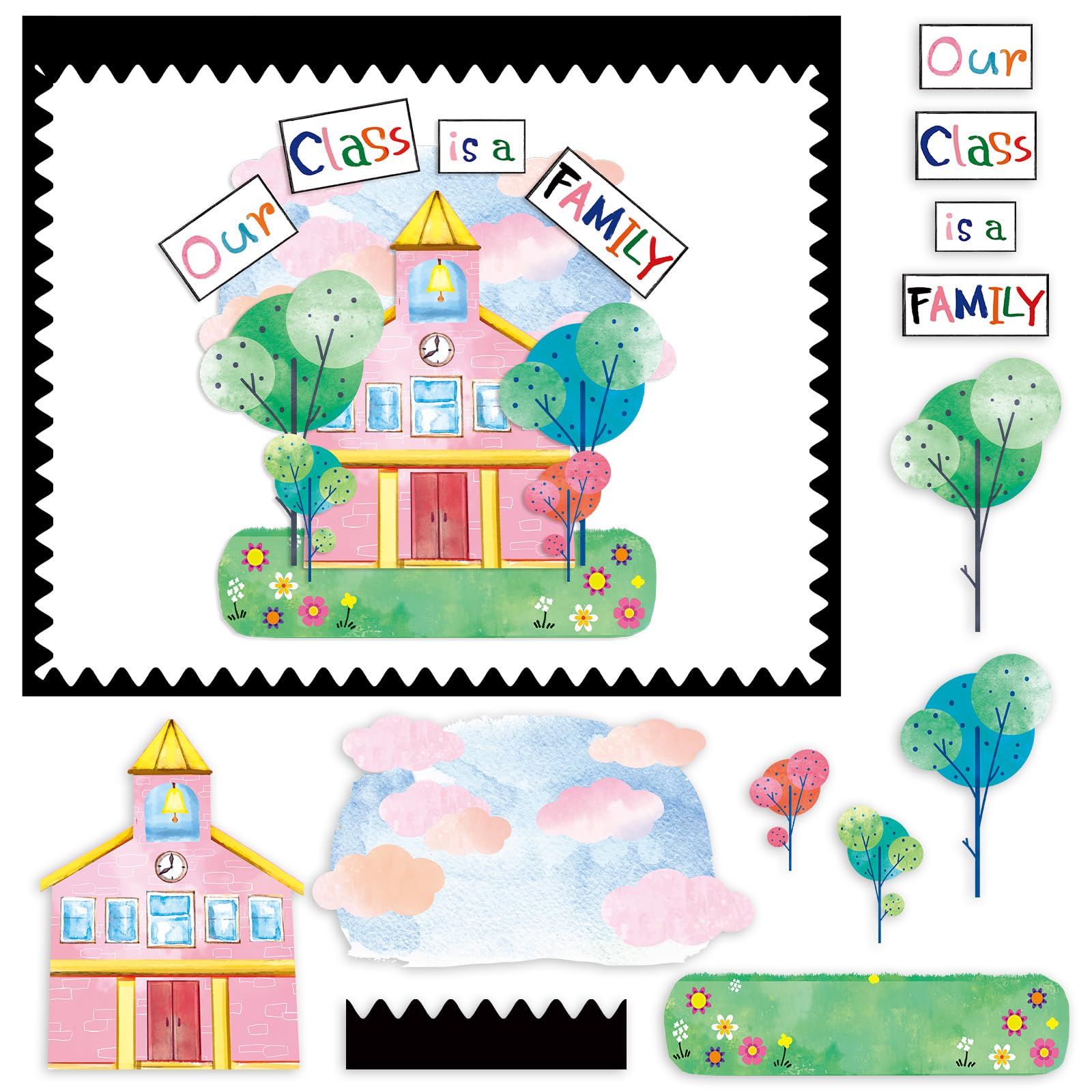 Weekgrat 71 Pcs Our Class is a Family Bulletin Board Set with Pink ...