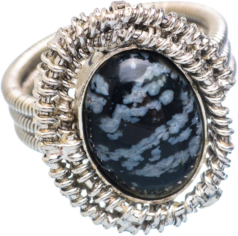 Amazon.com: Snowflake Obsidian Ring Size 7.75 (925 Sterling Silver ...