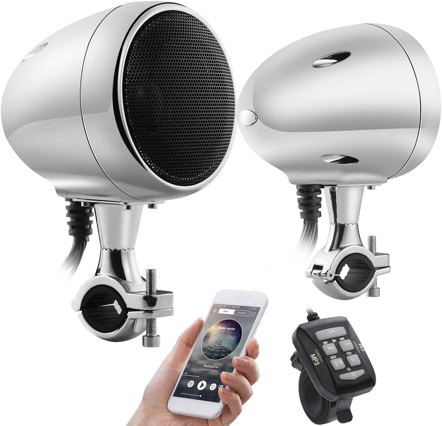 iMESTOU Motorcycle Audio Systems 300W Waterproof 4 Inch Bluetooth ...