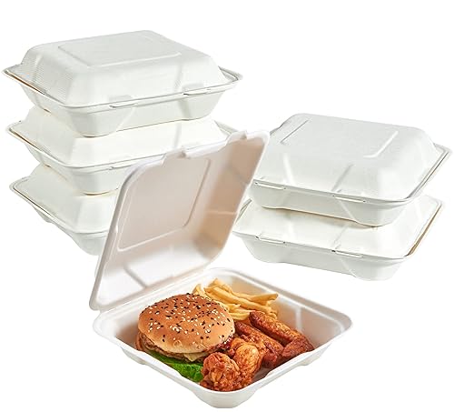 ECOLipak 50 Pack Clamshell Take Out Food Containers, 100% Compostable ...