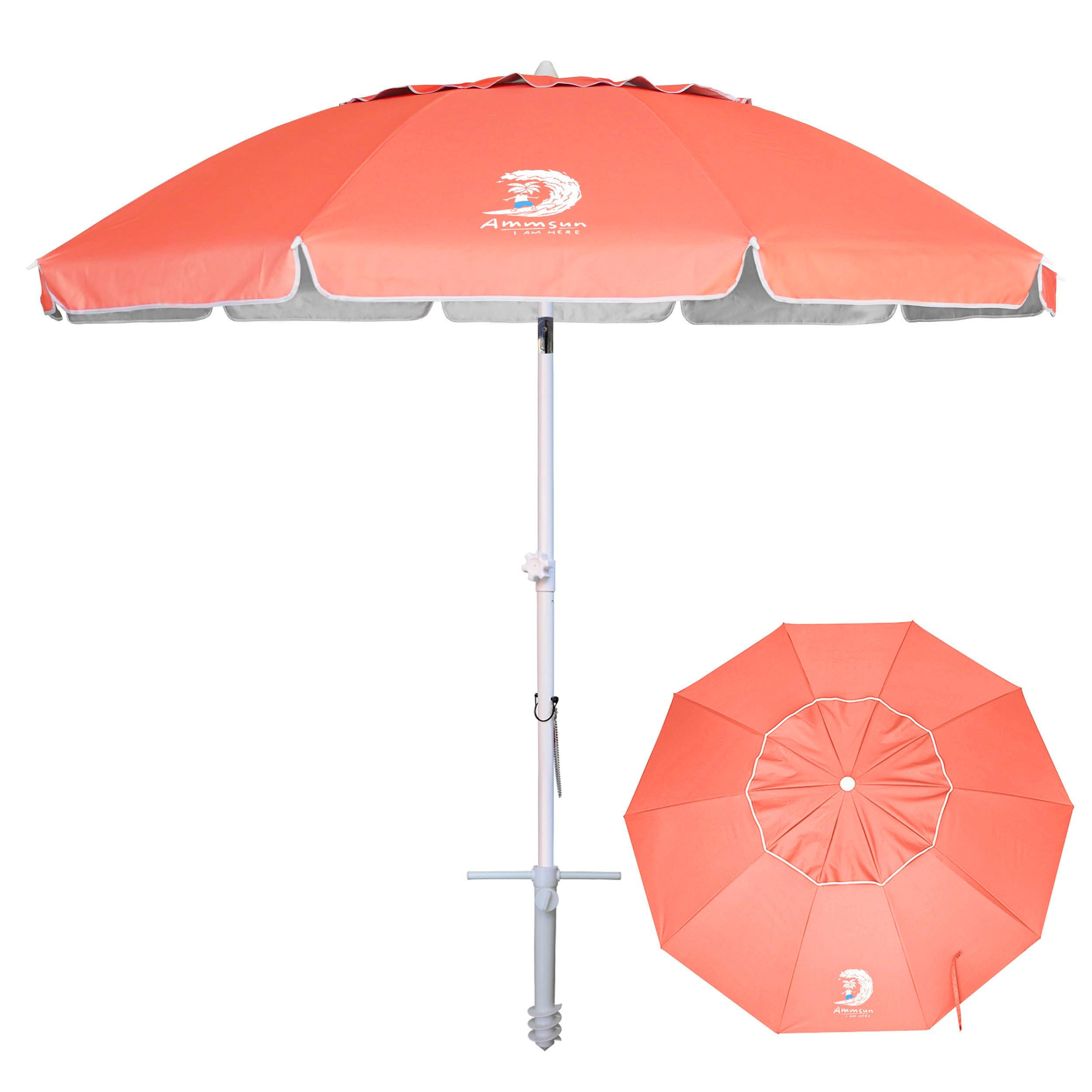AMMSUN 8 Feet Large Beach Umbrella with Sand Anchor Heavy Duty High ...
