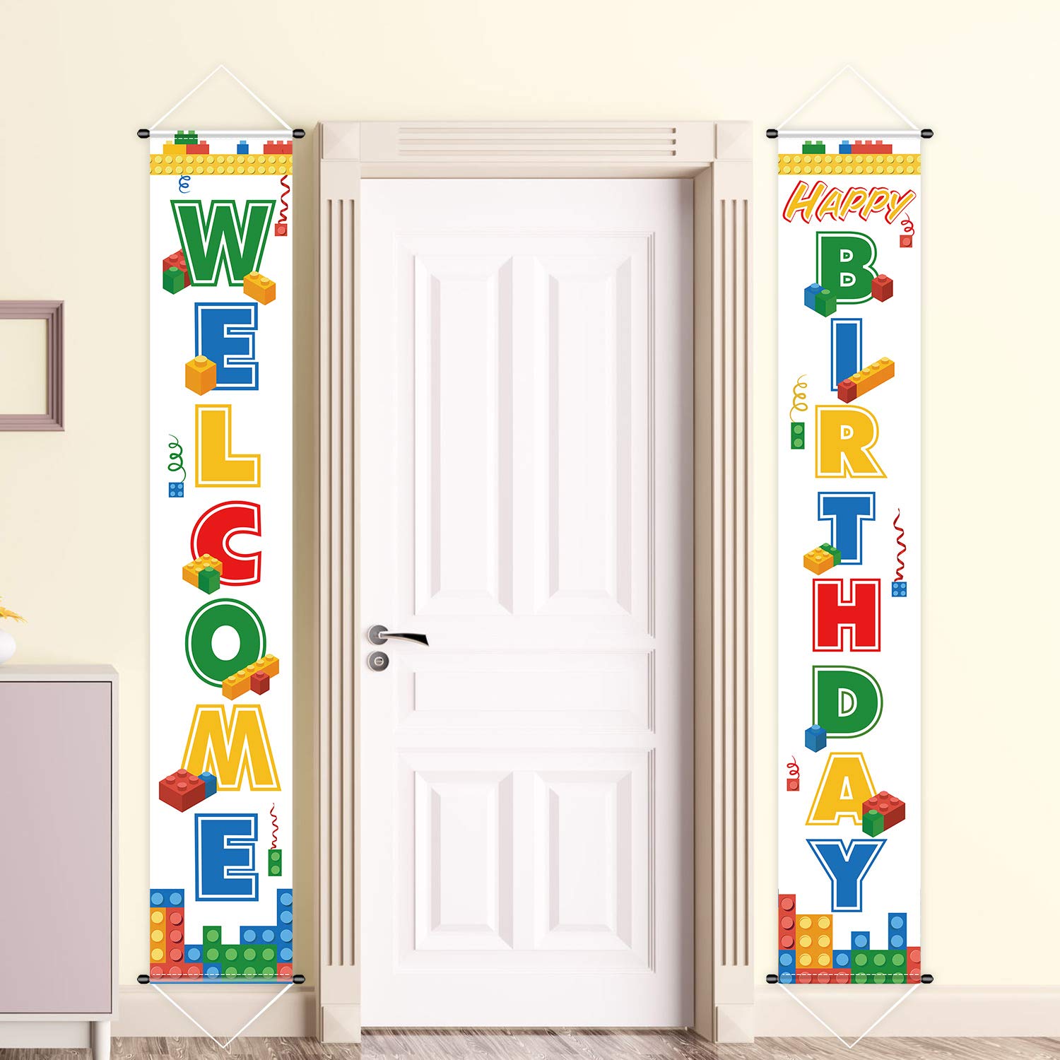 Building Blocks Banner Brick Birthday Party Decoration Set Building ...
