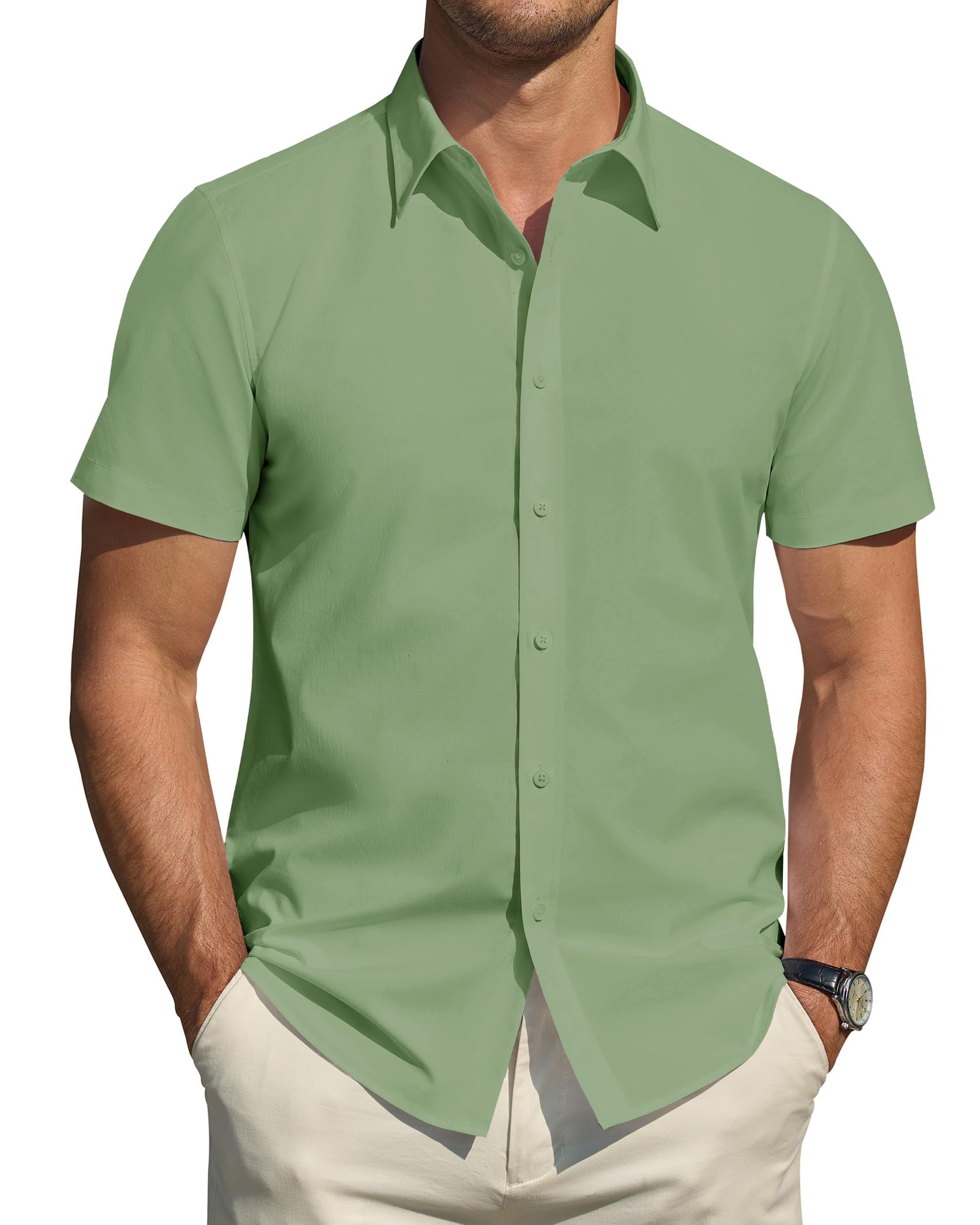 J.VER Men's Short Sleeve Dress Shirts Stretch Stain Shield Casual ...