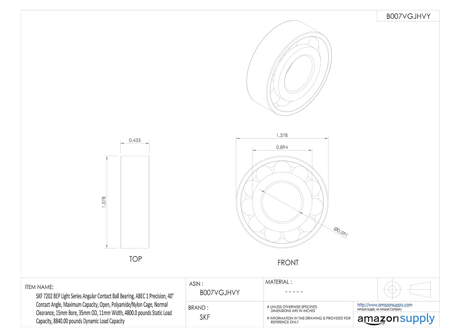 Open 35mm OD SKF 7202 BEP Light Series Angular Contact Ball Bearing ...
