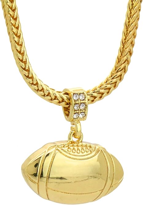 Wide Football Plain Pendant 14k Gold Plated 20" Franco Chain Hip Hop ...