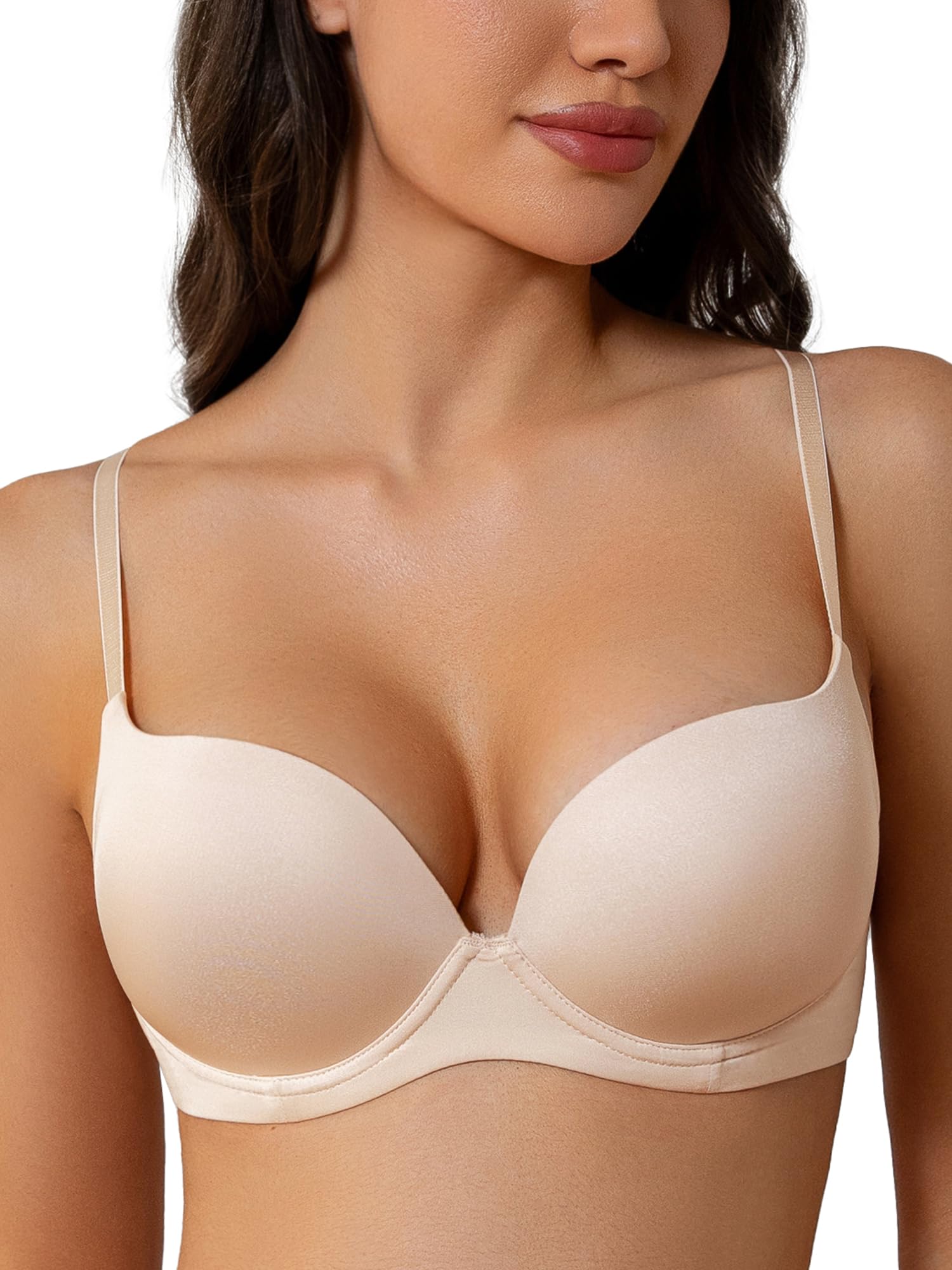 zossav Push Up T-Shirt Bra Thick Pads Add 2 Cups Plunge Sexy Cleavage Extra Padded Underwire ...
