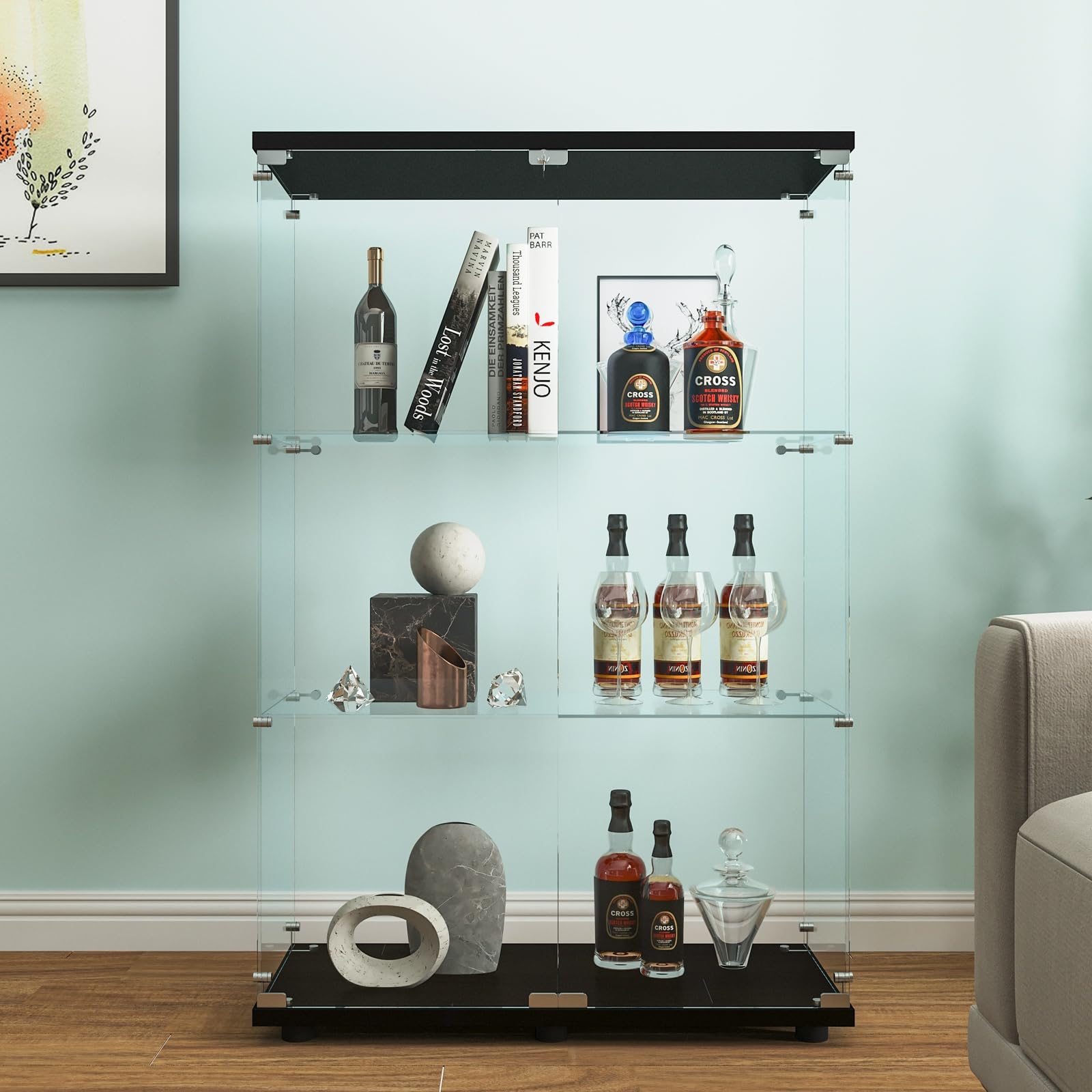 Beauty4U 2-Door Glass Display Cabinet, Black Curio Cabinets For Living Room, Bedroom, Office ...