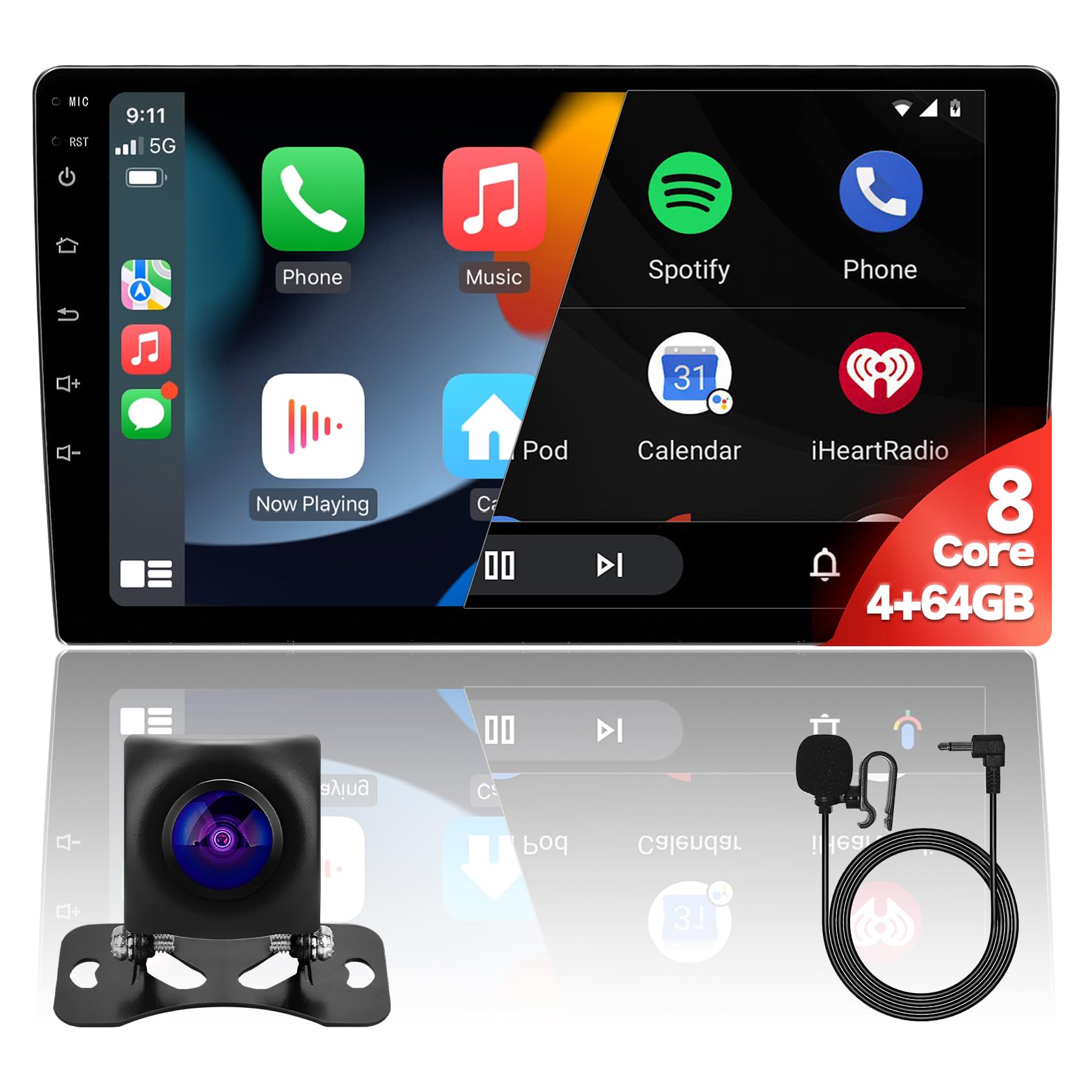 9inch 8Core 4+64GB QLED Full Touch Screen Android Car Radio Audio Video ...