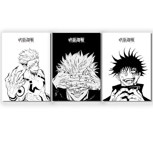 Hannahcos 3 Piece Japanese Anime Poster, Jujutsu Kaisen Canvas Wall Art ...