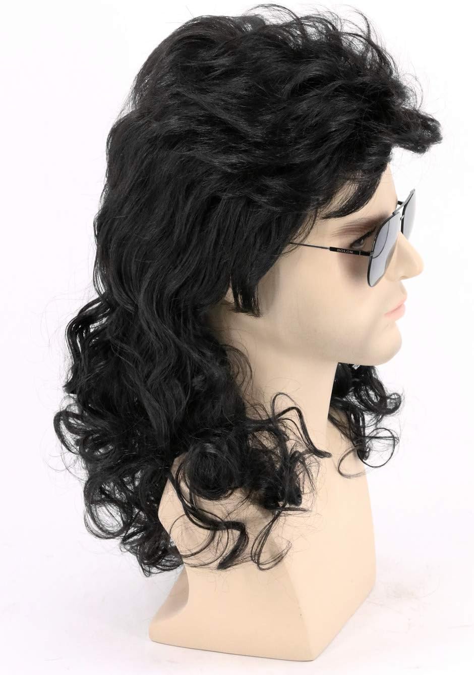 Topcosplay Mens Wigs 80s Mullet Wig Black Curly Male Redneck Wig ...