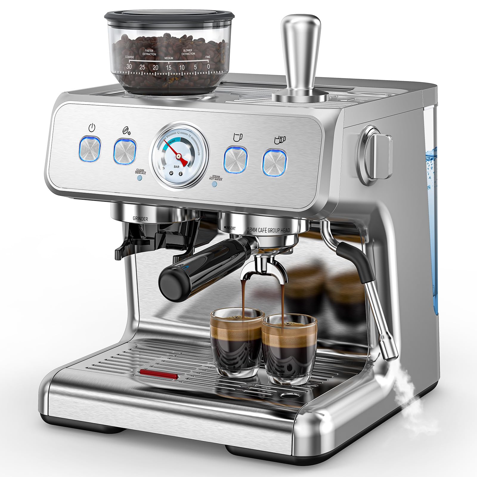COWSAR Espresso Machine 15 Bar, Semi-Automatic Espresso Maker with Bean ...