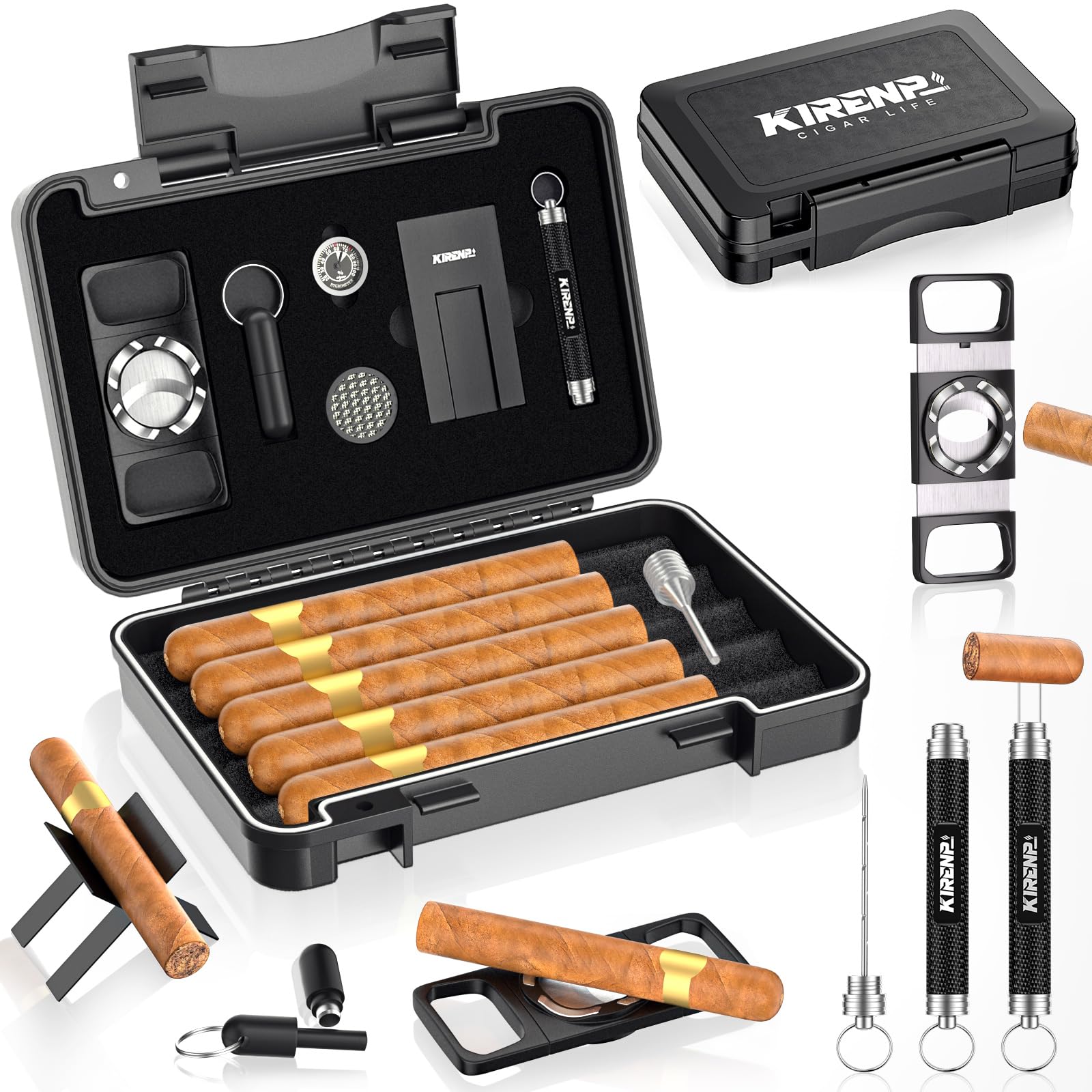 Travel Cigar Humidor Set, Includes Cigar Cutter, Cigar Punch, Cigar ...