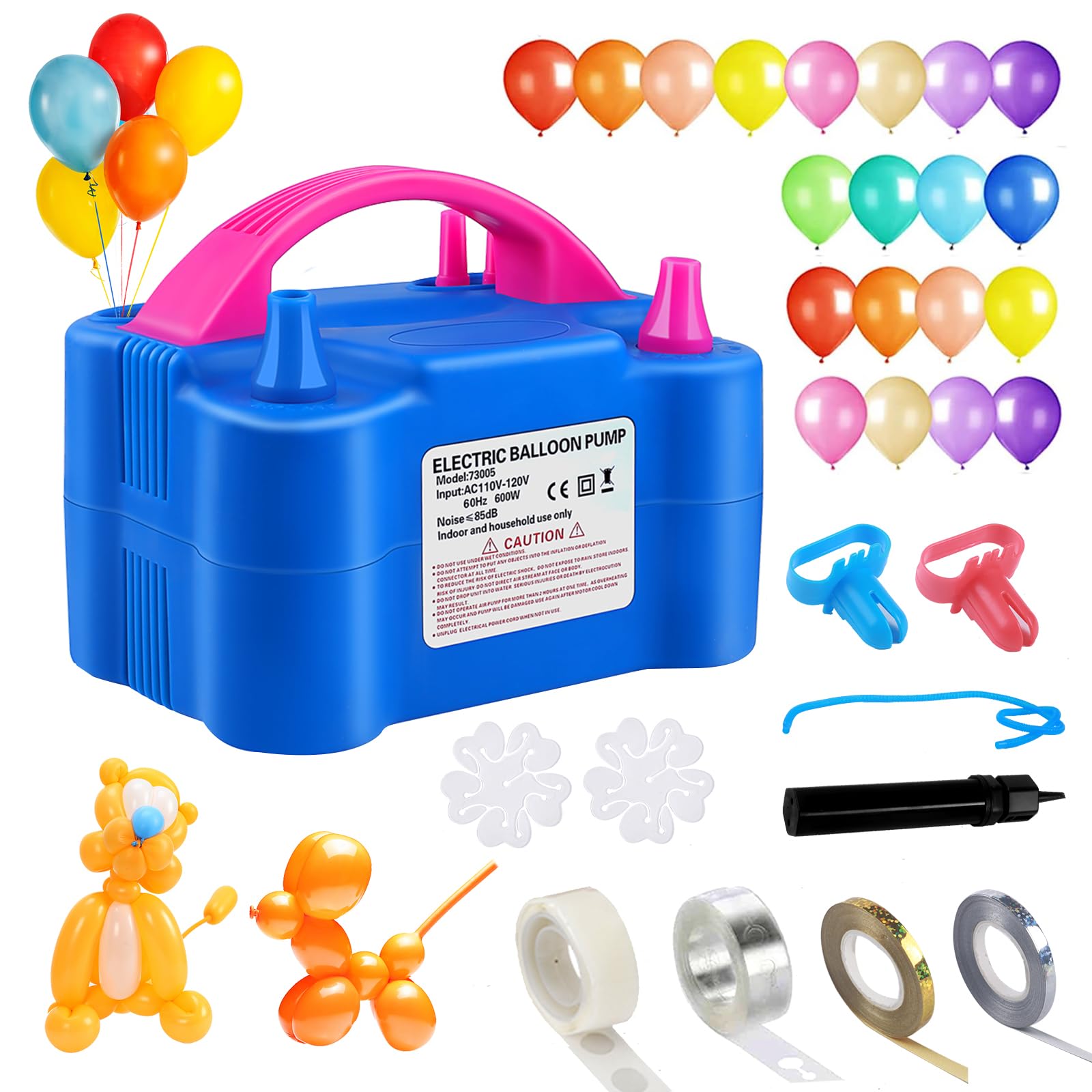 Balloon Pump,Dual Nozzles Electric Balloon Pump with 100 Balloons ...