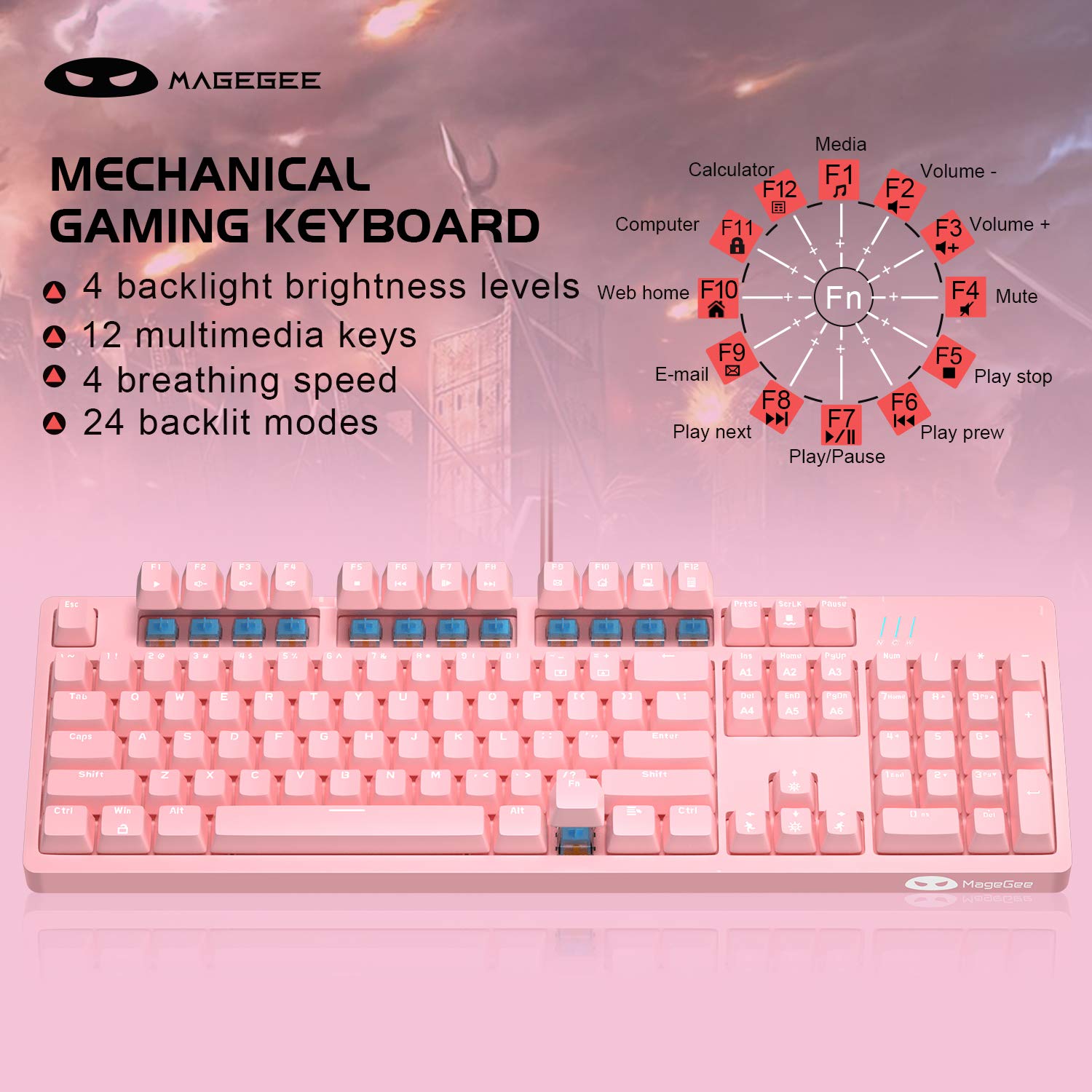 Mua MageGee Mechanical Pink Gaming Keyboard MK-Armor LED Rainbow ...