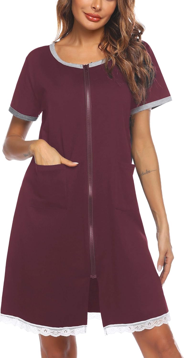 Ekouaer Womens Zip Front Robes Lightweight House Coat Zipper Nightgown ekouaer-womens-zip-front-robes-lightweight-house-coat-zipper-nightgown
