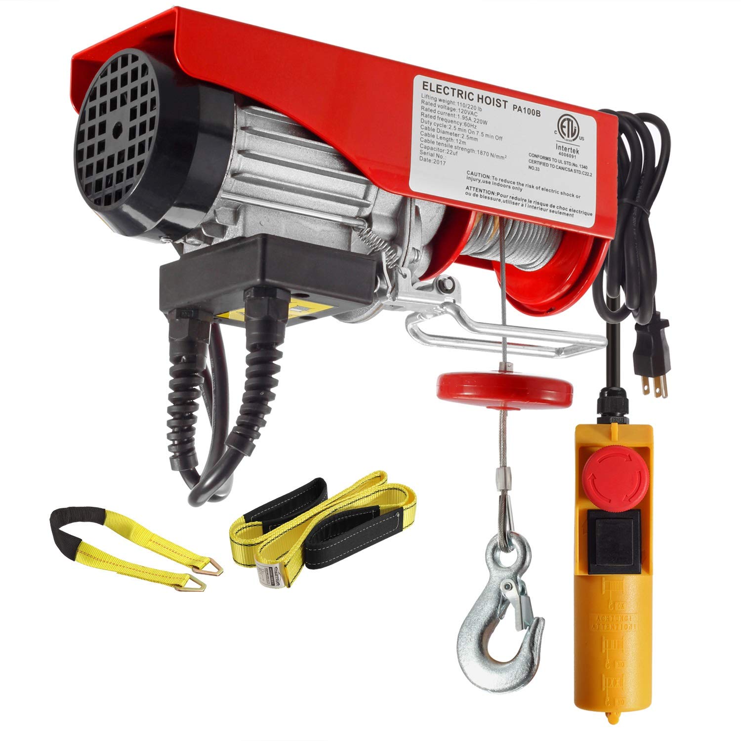 Partsam 220lbs Lift Electric Hoist Crane Remote Control Power System ...