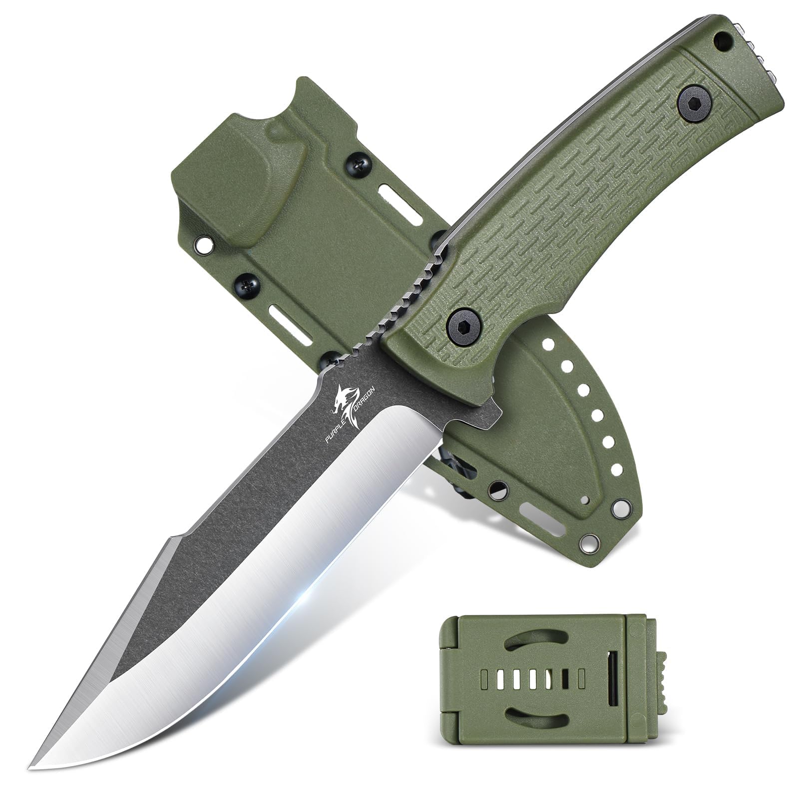 Purple Dragon Green Fixed Blade Hunting Knife Made from a Single Piece ...