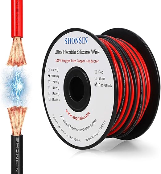 Amazon.com: 10 Gauge Wire, SHONSIN 10 AWG Silicone Wire 100% Copper ...