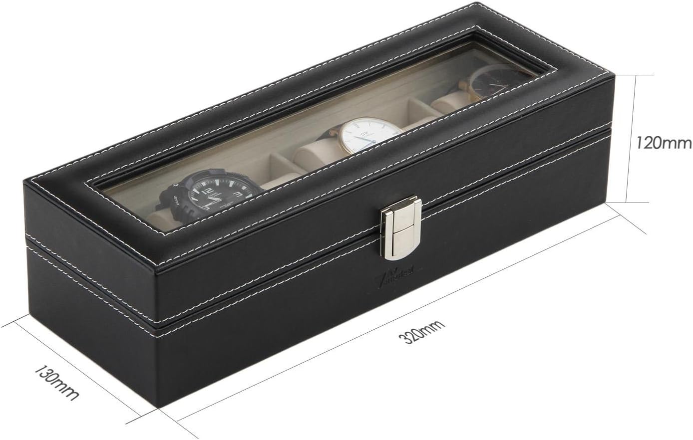 Amzdeal Watch Jewelry Box 6 Grids Leather Watch Storage Display Case ...