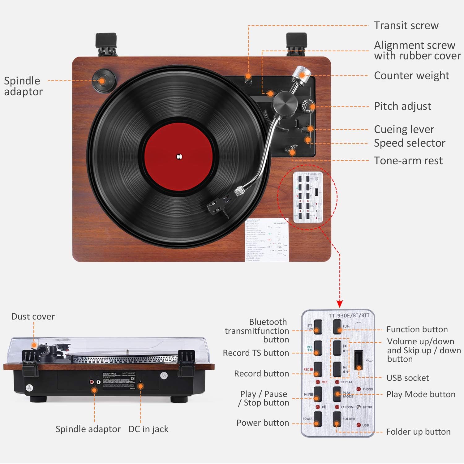 Record Player with Speakers Turntable for Vinyl Records 3-Speed ...