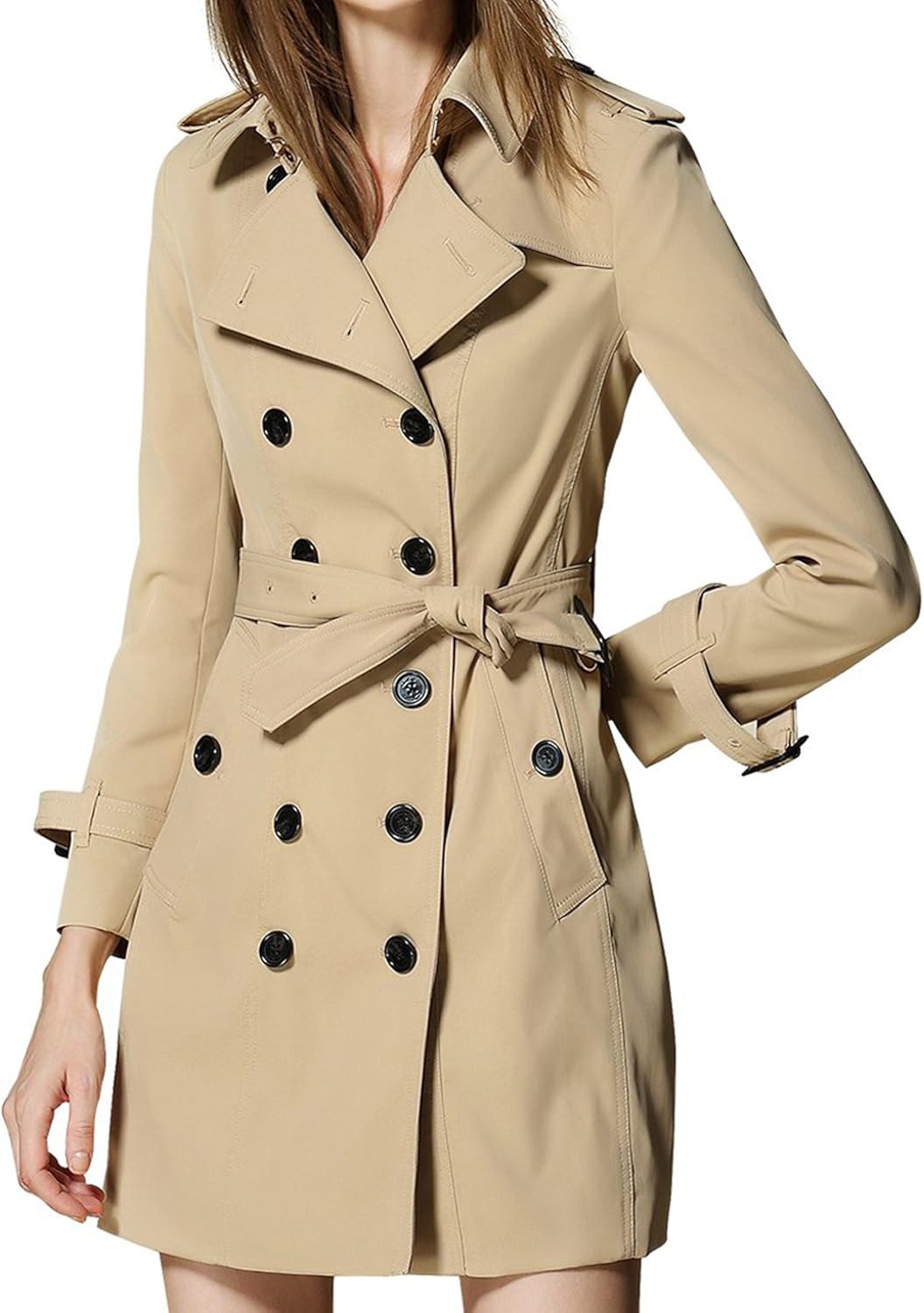 Women's Double-breasted Trench Coat Belted Wind Coats (M, Khaki ...