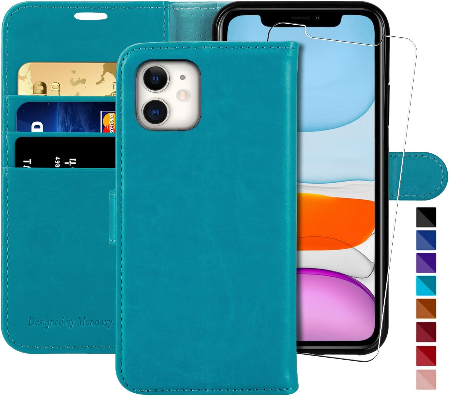 MONASAY iPhone 11 Wallet Case,6.1-inch [Glass Screen Protector Included ...