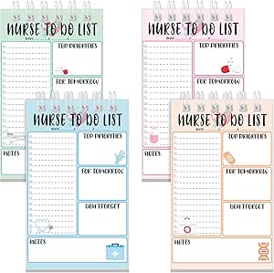 Amazon.com : 4 Pads Nurse to Do List Notepad Medical Notepads Spiral ...