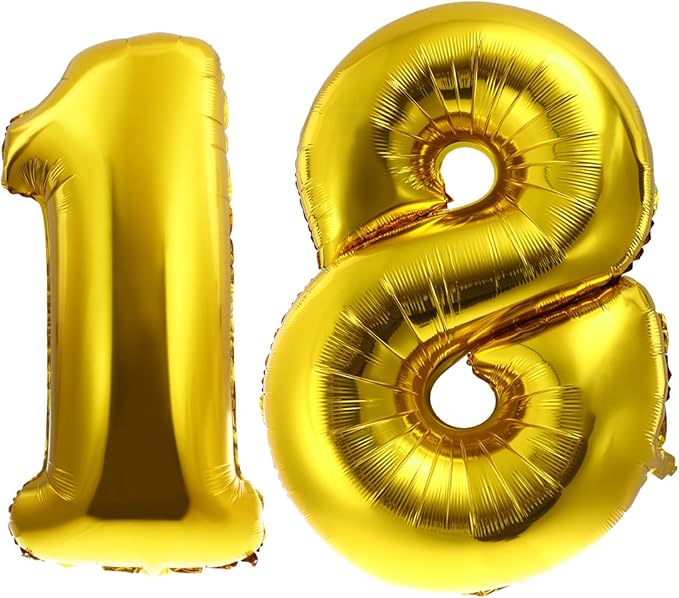 Amazon.com: NUOLUX Number Balloon,50 Inch Number 18 Balloon Gold Foil ...