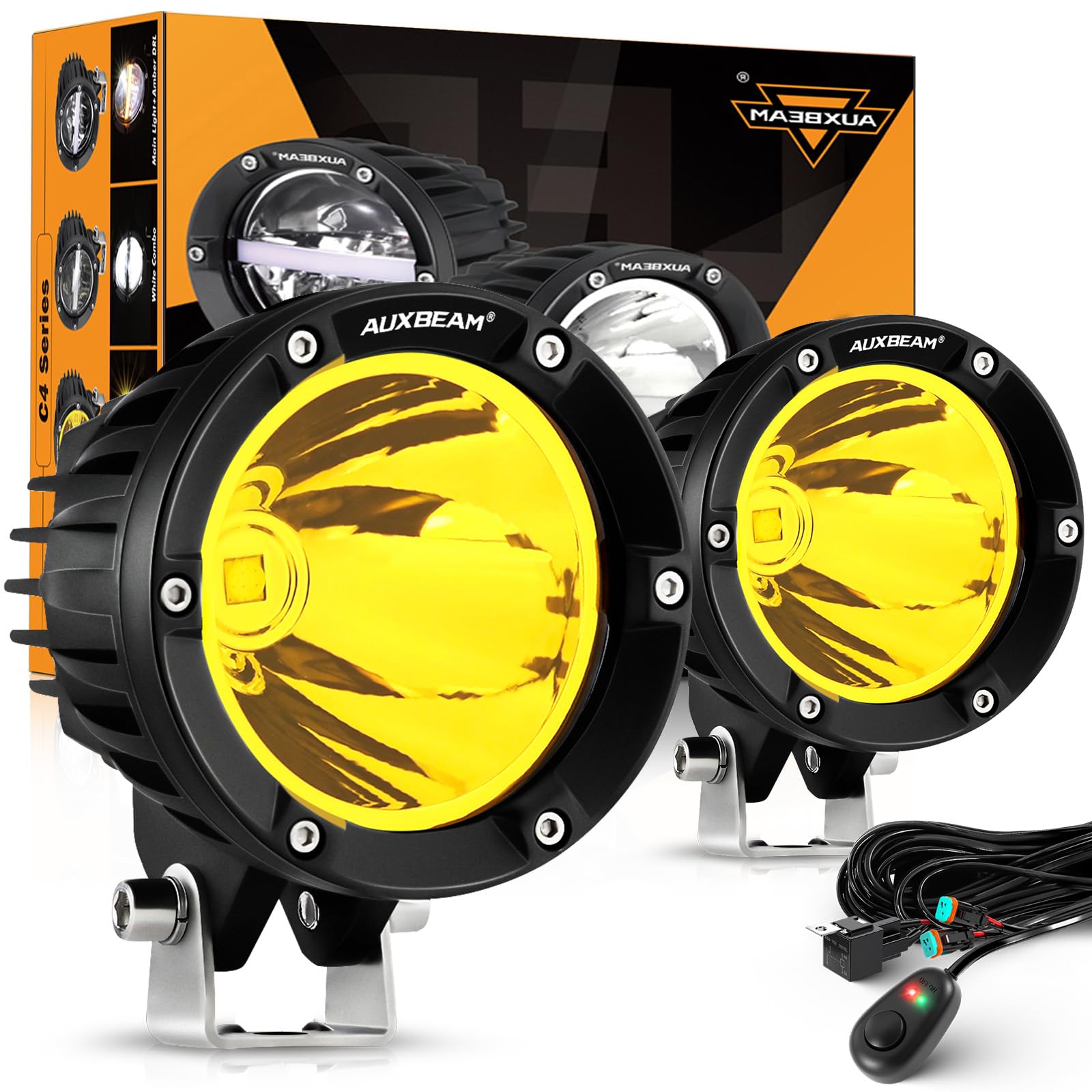 Auxbeam C4 Series 4 Inch 72W Amber Round LED Pods Spot Beam Automotive ...