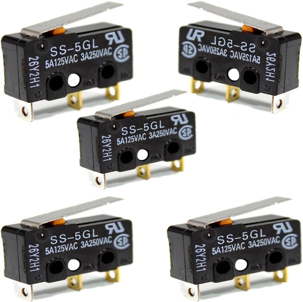 Micro Switch, 5 Piece 5A 250V Limit Switch, 3 Pins Long Straight Hinge Lever, Arm Push Button ...