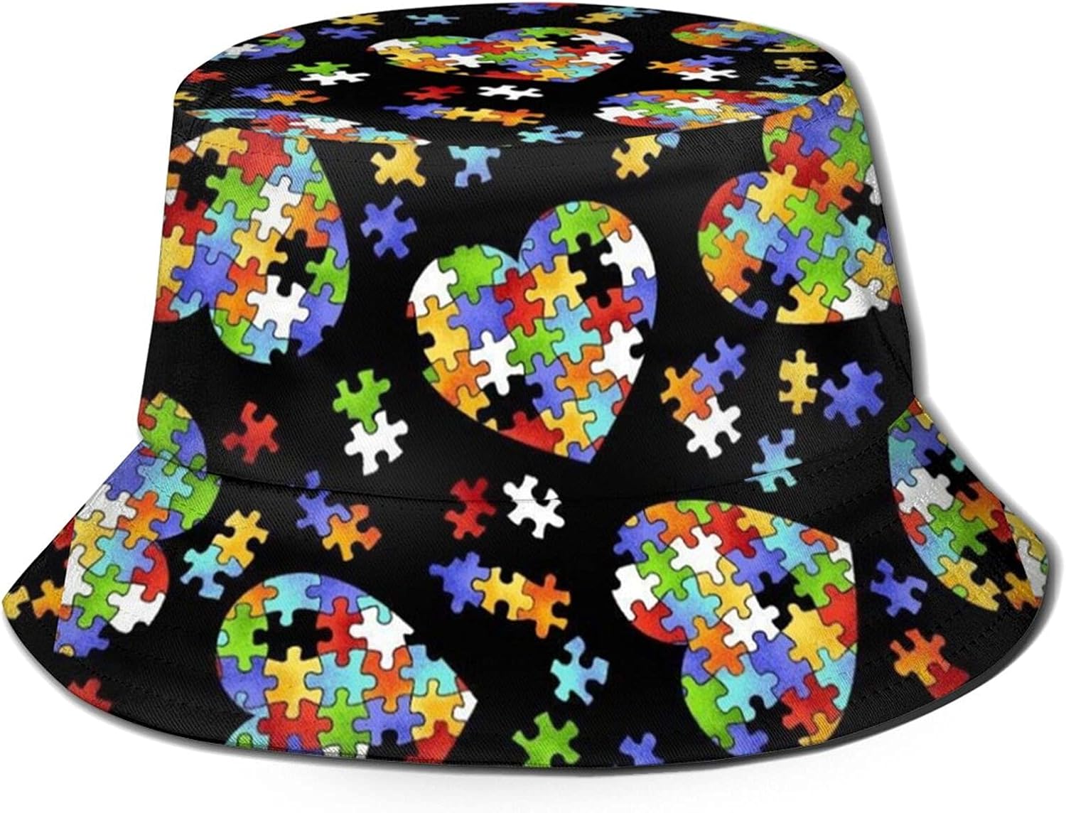 Unisex Sun Hats, Colorful Autism Awareness Puzzle Pieces Heart Beach ...