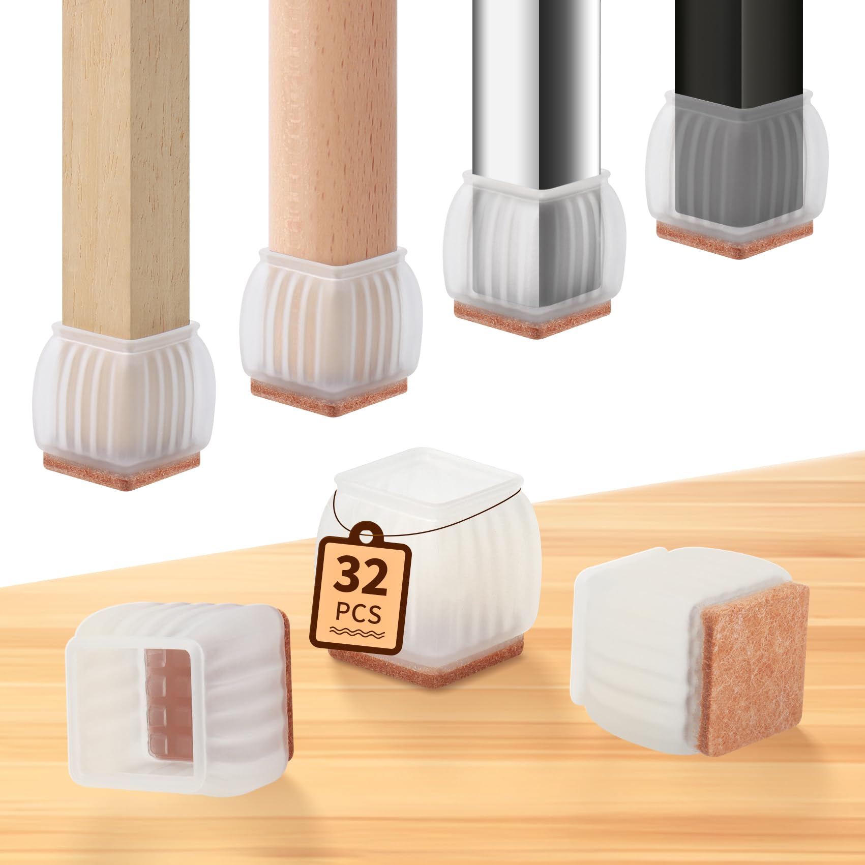 32 Pcs Chair Leg Floor Protectors, Silicone Chair Leg Protectors for ...