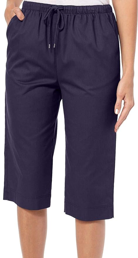Buy Coral Bay Womens Drawstring Twill Capris Large Eclipse Blue at ...