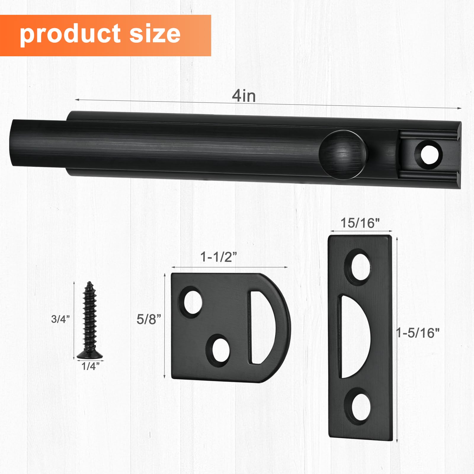 KOVOSCH Solid Brass Surface Bolt 4 Inch, Heavy Duty Concealed Slide Surface Door Bolt, Black on ...